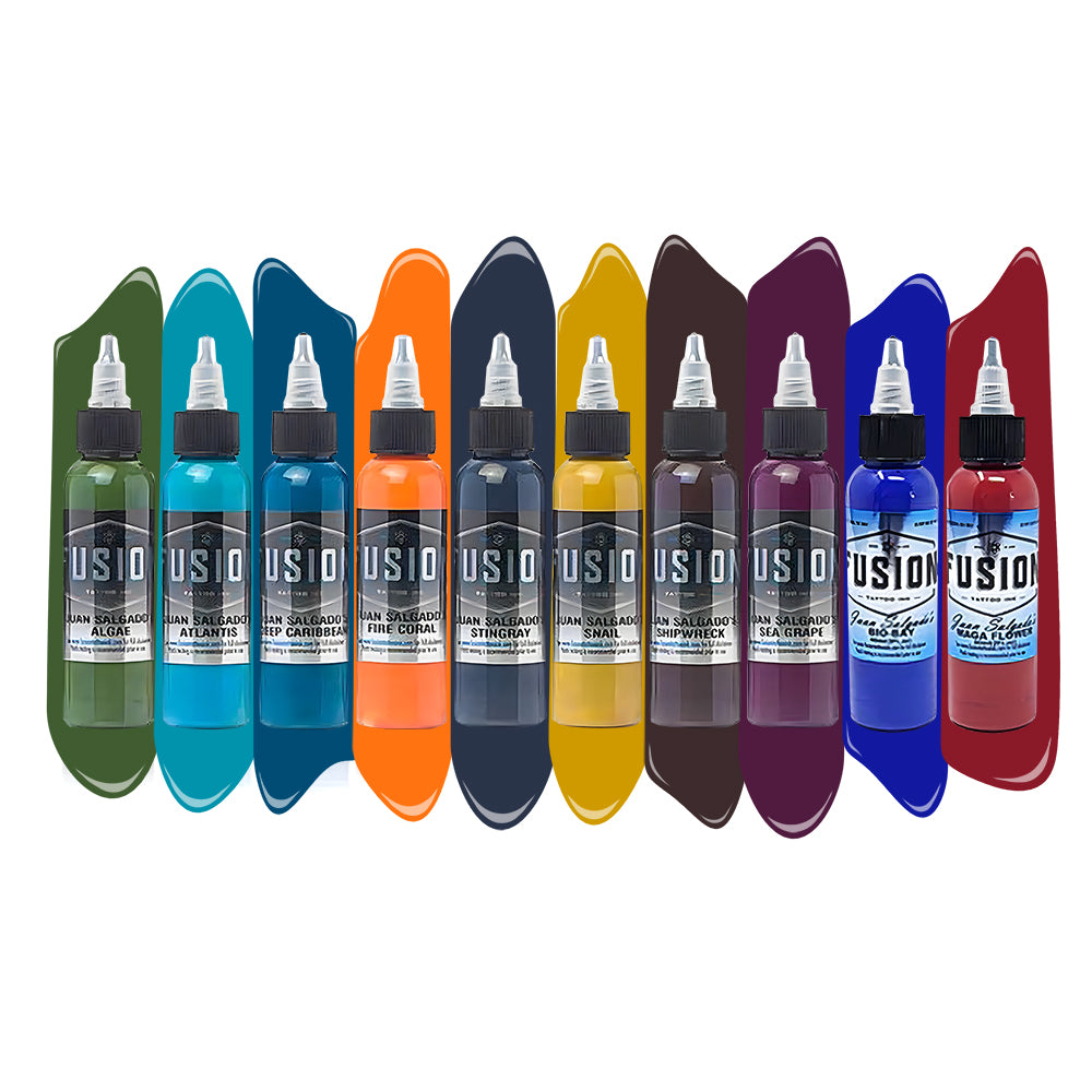 Juan Salgado 10-Color Palette Signature Set — Fusion Tattoo Ink — 1oz | PainfulPleasures