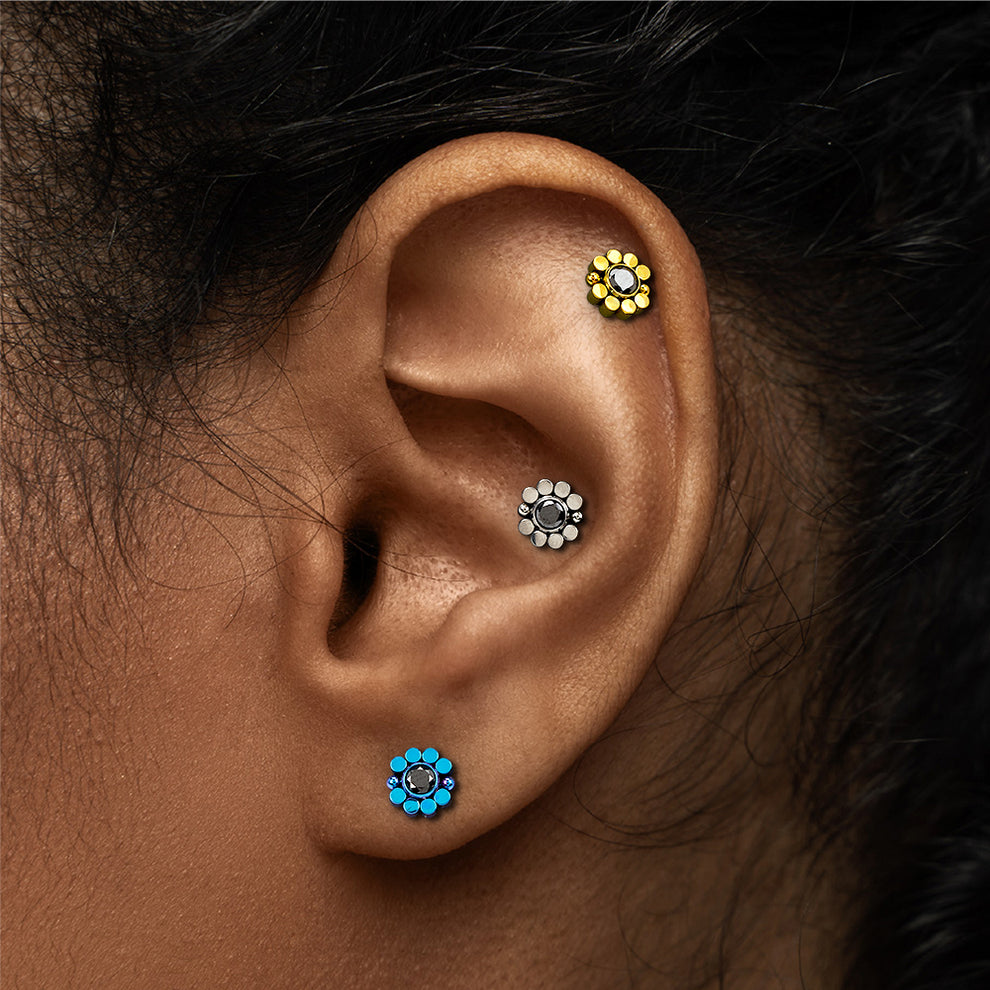 Tilum Noir Flower Titanium Threadless Top — Price Per 1 | PainfulPleasures