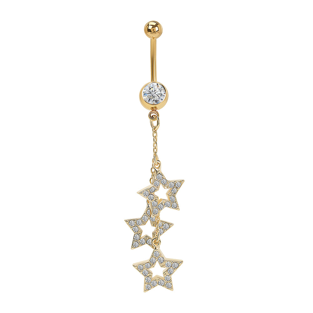 14g 7/16” PVD Gold Starfall Dangle Belly Button Ring | Painful Pleasures