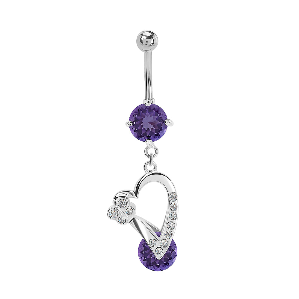 14g 7/16” Royal Flutter Heart Dangle Belly Button Ring | Painful Pleasures