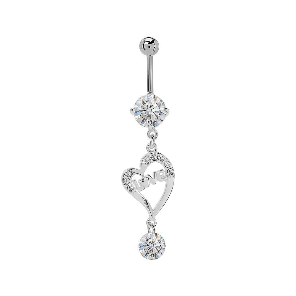 14g 3/8” Crystal Love Dangle Belly Button Ring | Painful Pleasures
