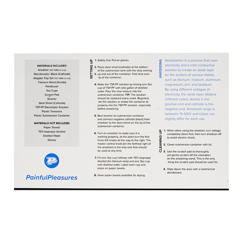 Anodizer Instruction Chart for Titanium Anodizing Kit | PainfulPleasures