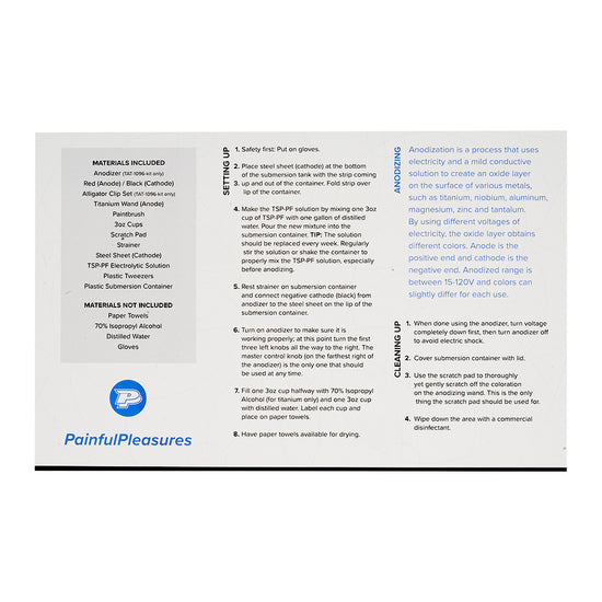 Anodizer Instruction Chart for Titanium Anodizing Kit | PainfulPleasures