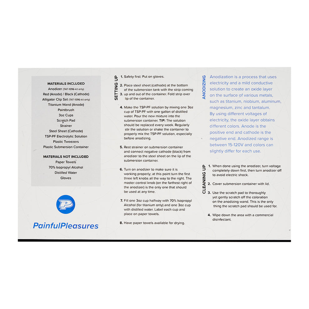 Anodizer Instruction Chart for Titanium Anodizing Kit | PainfulPleasures