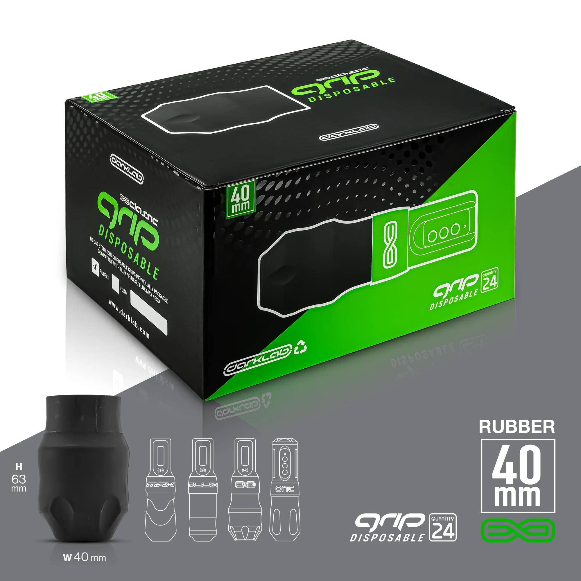 FK Irons EXO Rubber 40mm Disposable Tattoo Grips — Black — Box of 24 ...