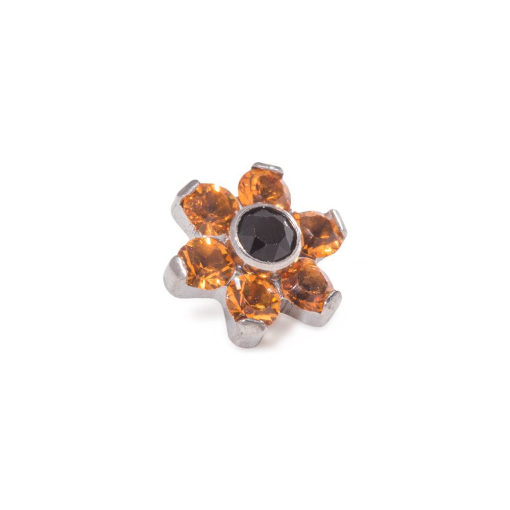 14g-12g Internally Threaded Titanium Jewel Flower Top with Black Center ...