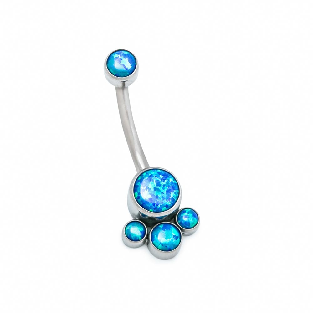 Tilum 14g 7/16” Three Opal Terraced Cluster Titanium Belly Button Ring ...