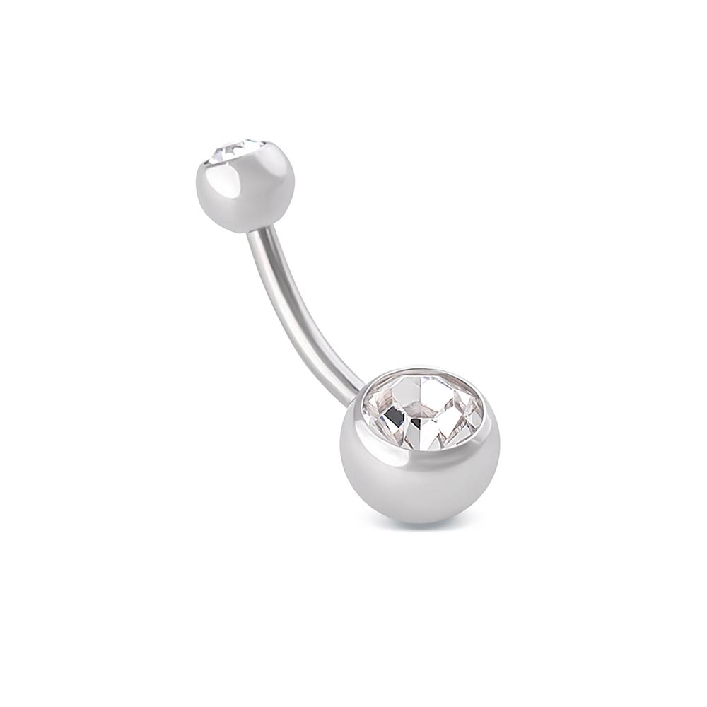14g Double Jeweled Steel Belly Button Ring | PainfulPleasures