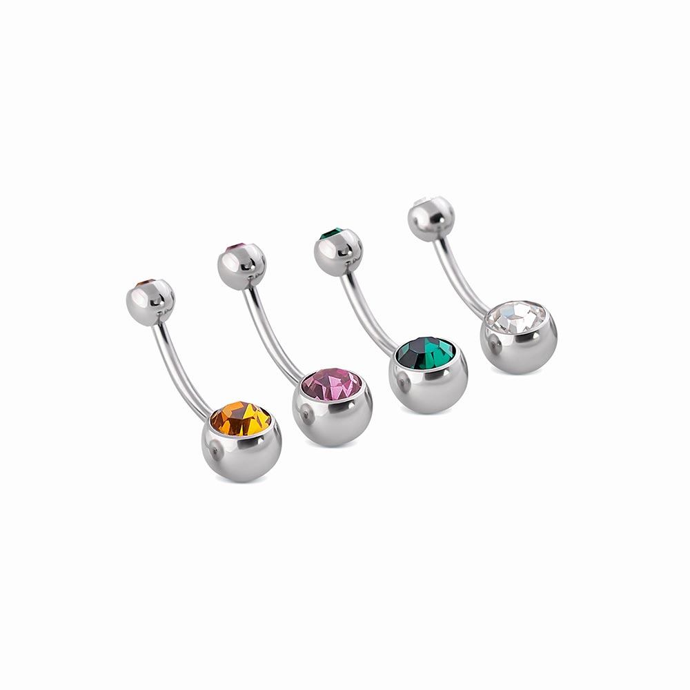 14g Double Jeweled Steel Belly Button Ring | PainfulPleasures