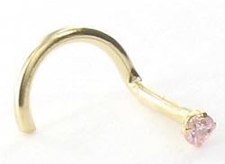 Tilum 20g 14kt Yellow Gold 1.5mm CZ-Pink Jewel Nose SCREW ...