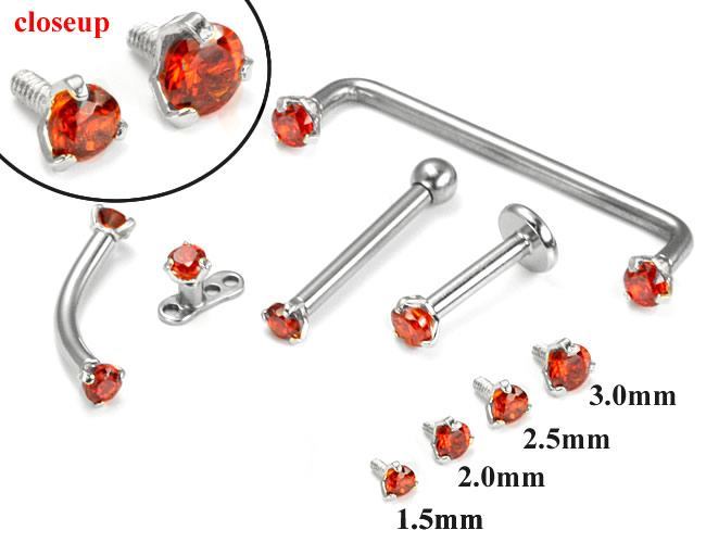 14g–12g Internally Threaded White Gold Light Red Jewel Top — Price Per 1