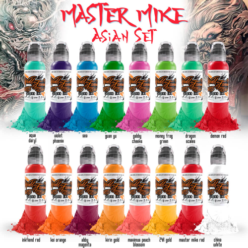 Master Mike 16-Color Asian Set — World Famous Tattoo Ink — 1oz ...
