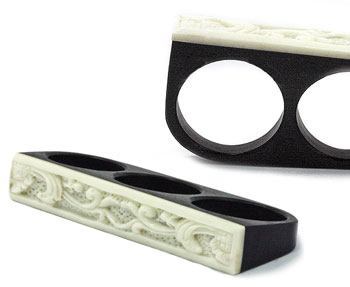 Triple Finger Ring with Bone Inlay – Painful Pleasures