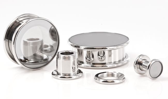 MIRROR Plug Threaded Tunnel - Actual Mirror Front - 2mm - 26mm - Price